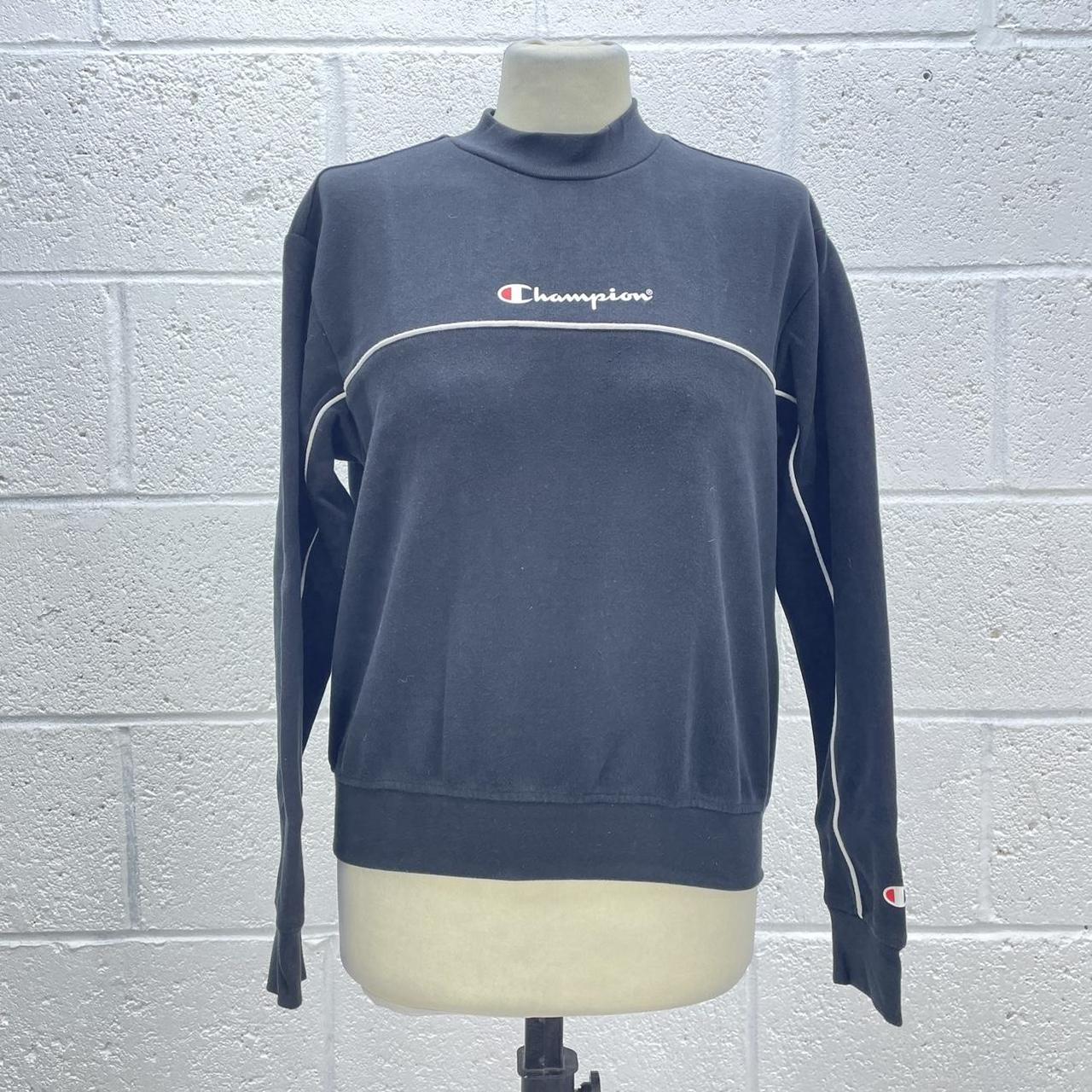 CHAMPION BLACK SWEATSHIRT JUMPER PIPING GRAPHIC LOGO... - Depop