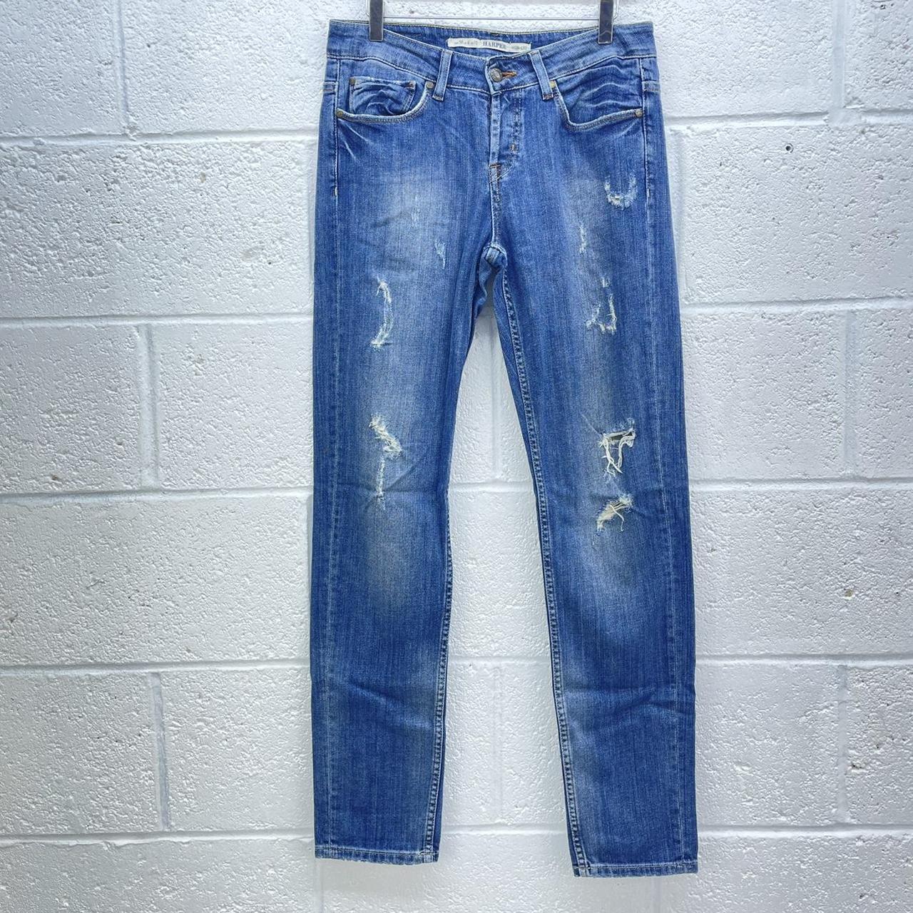 HARPER BLUE STRAIGHT LEG RIPPED JEANS VINTAGE WASHED... - Depop