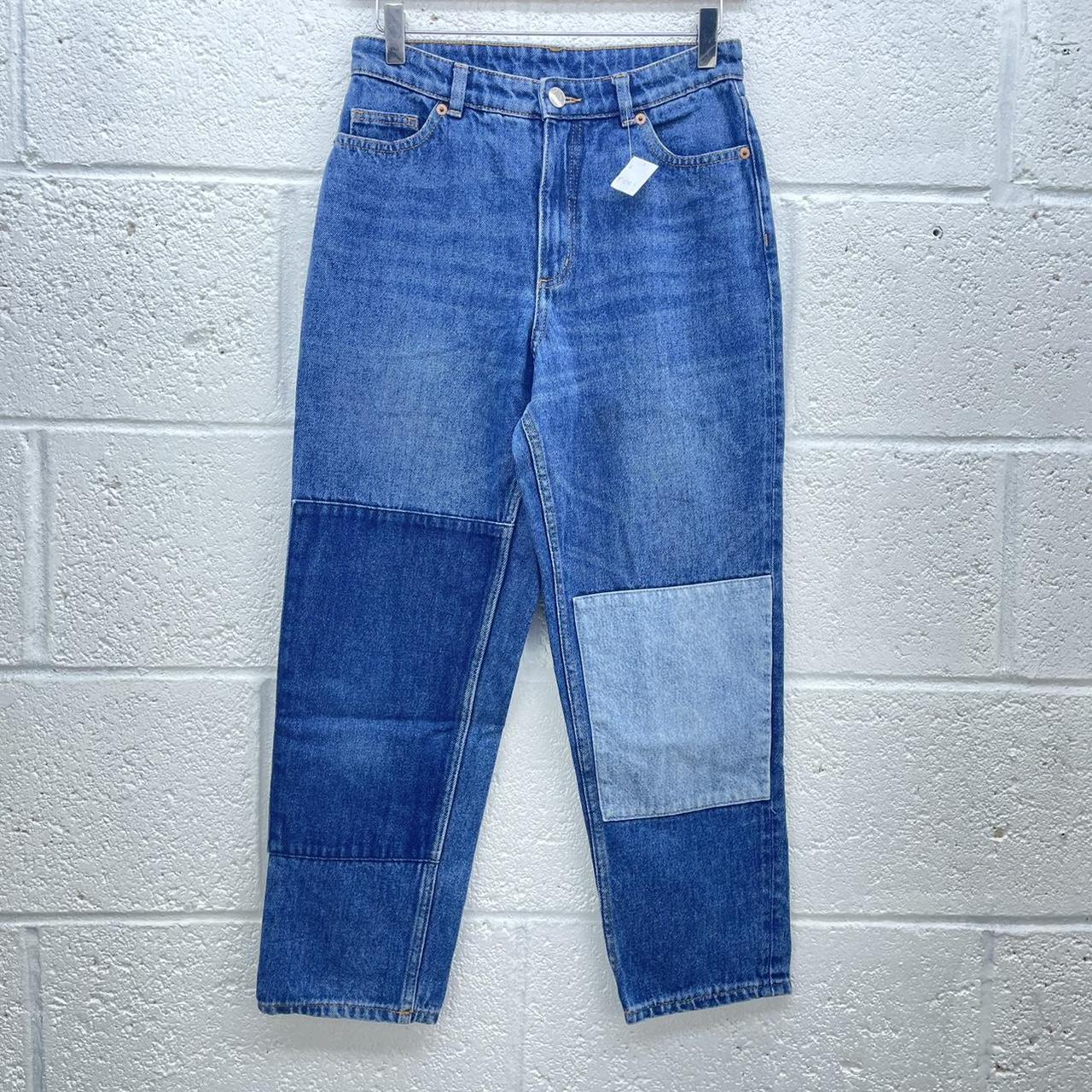 MONKI MOM PATCHWORK JEANS DENIM HIGH WAISTED NON... - Depop