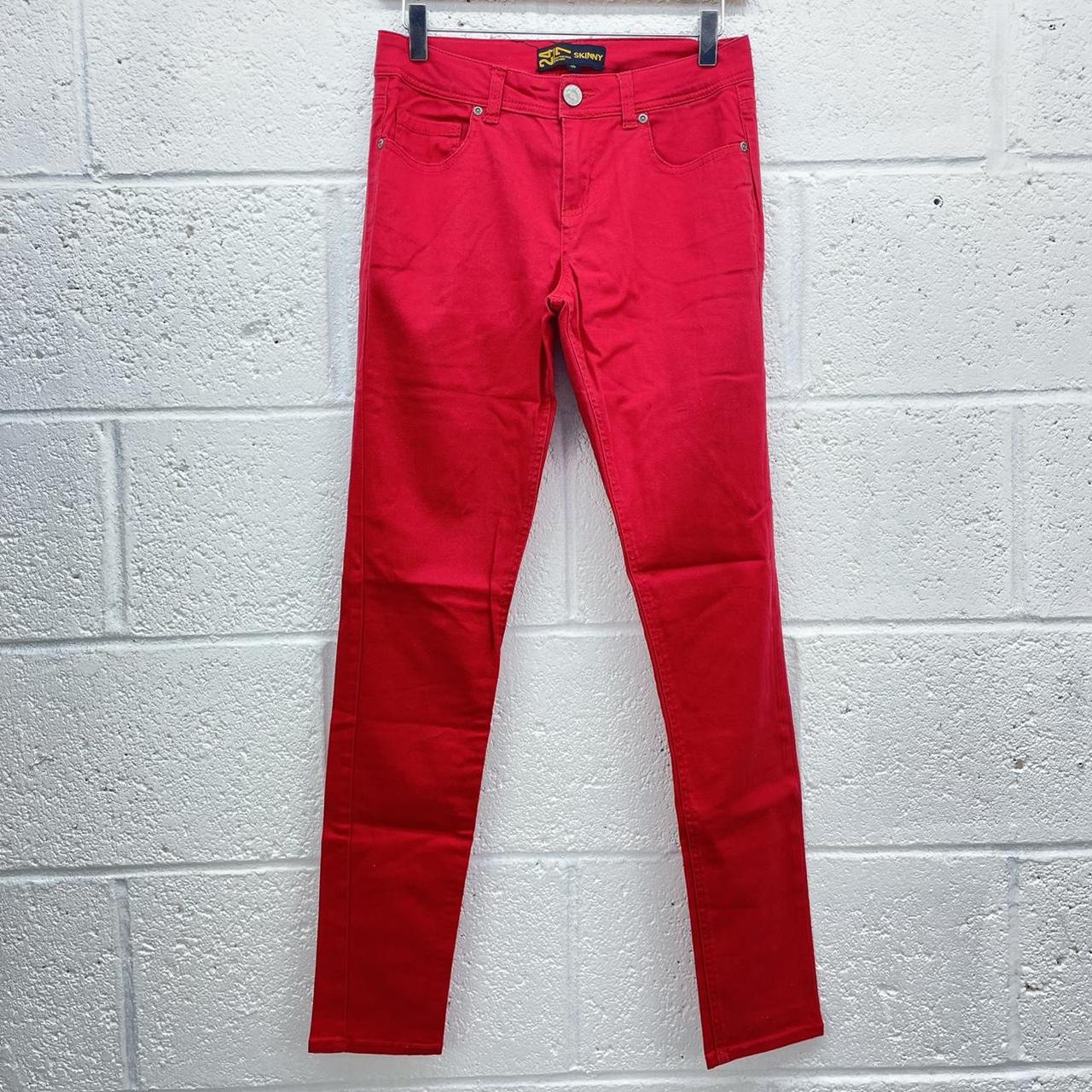 24/7 RED VINTAGE SKINNY JEANS STRETCH DENIM HIGH... - Depop