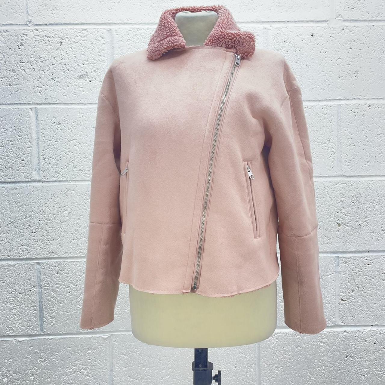 ZARA PINK SUEDE AVIATOR JACKET BORG LINED THICK... - Depop