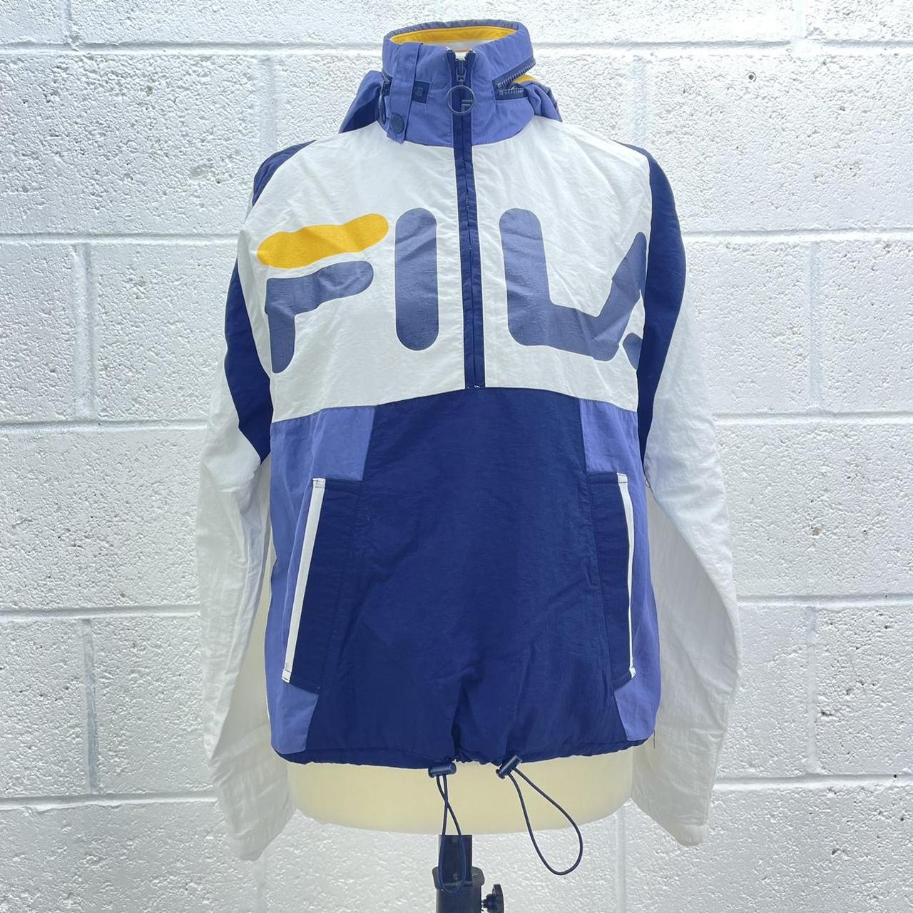 FILA VINTAGE SHELL JACKET PULLOVER HOODIE SPELLOUT... - Depop