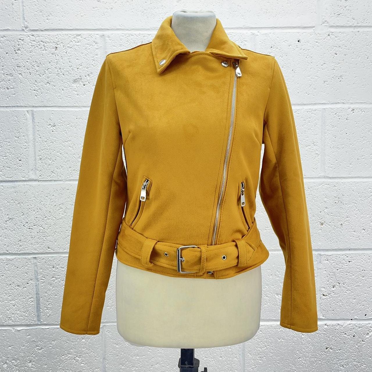 NEW LOOK MUSTARD SUEDE BIKER JACKET TELTED... - Depop