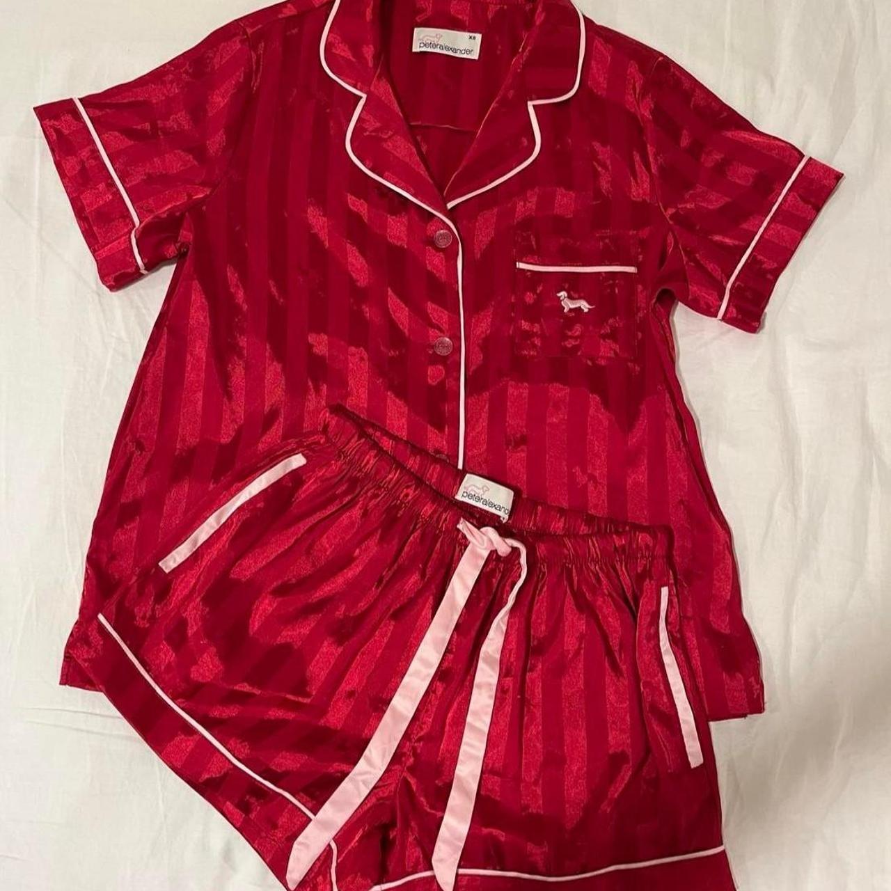 Peter Alexander red poly satin set Red stripe poly... - Depop