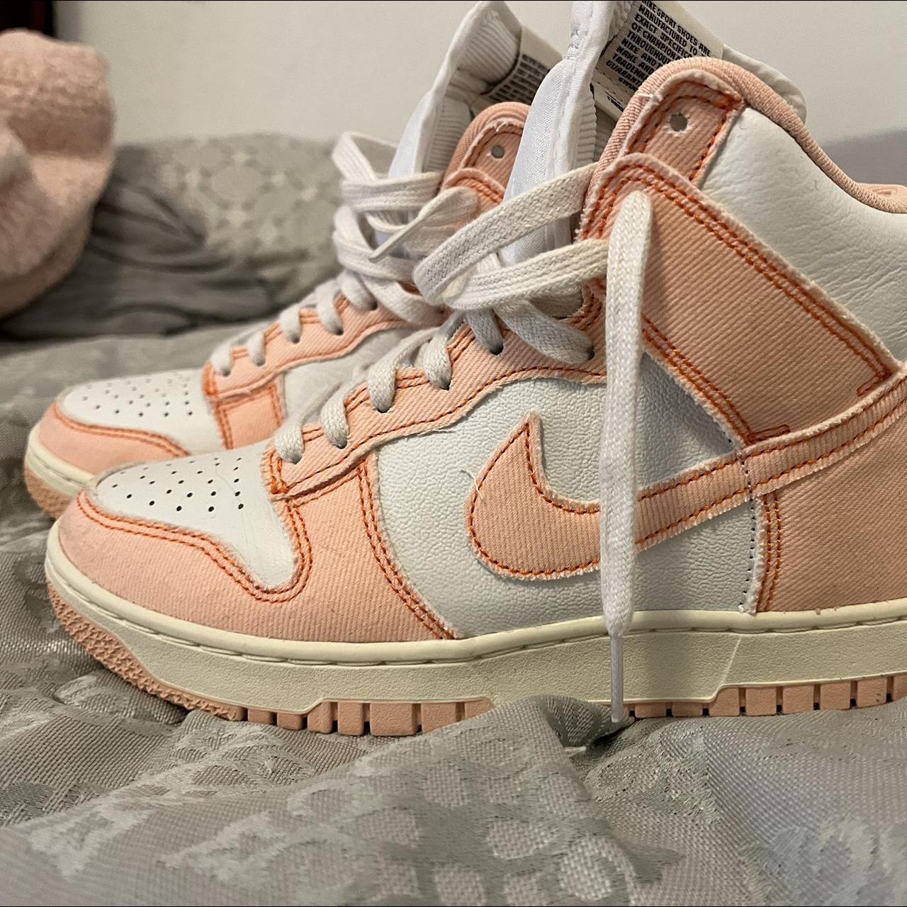 Pink Nike dunks high tops🤍 Women’s size 7 Worn once,... - Depop