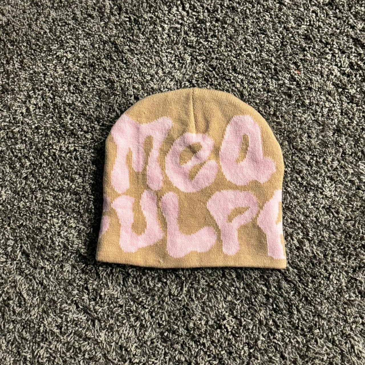 Khaki and pink mea culpa beanie hat Brand new Soft... - Depop