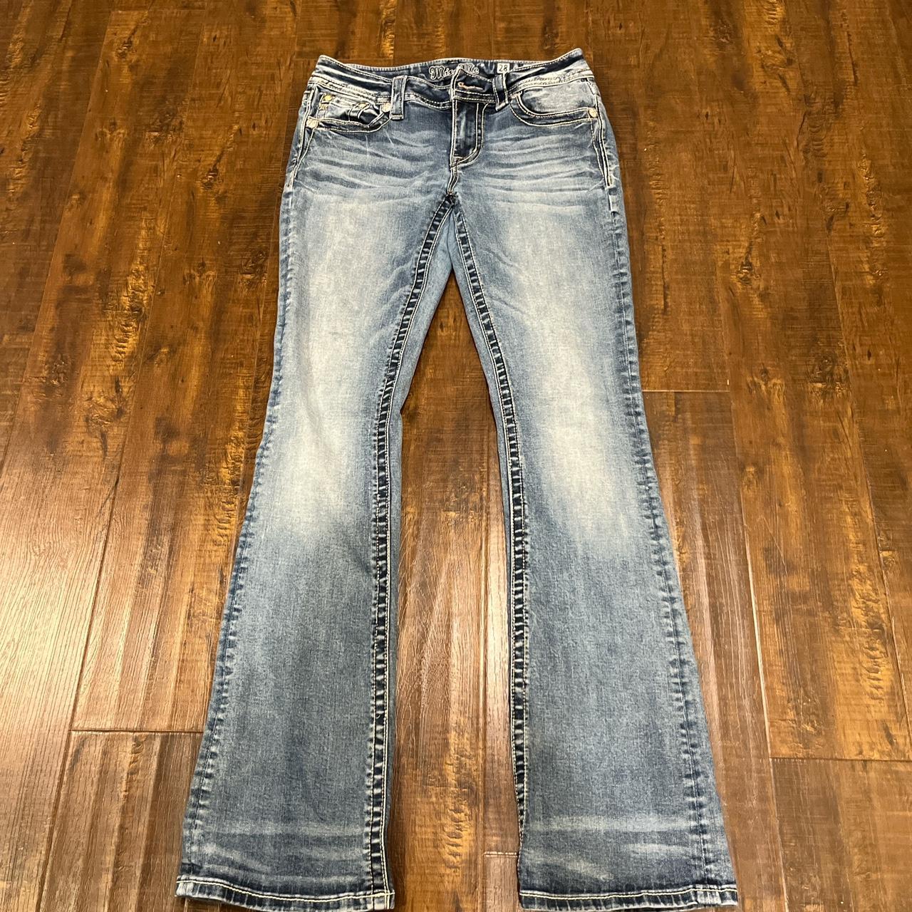 Miss Me Bootcut turquoise stone pocket denim... - Depop