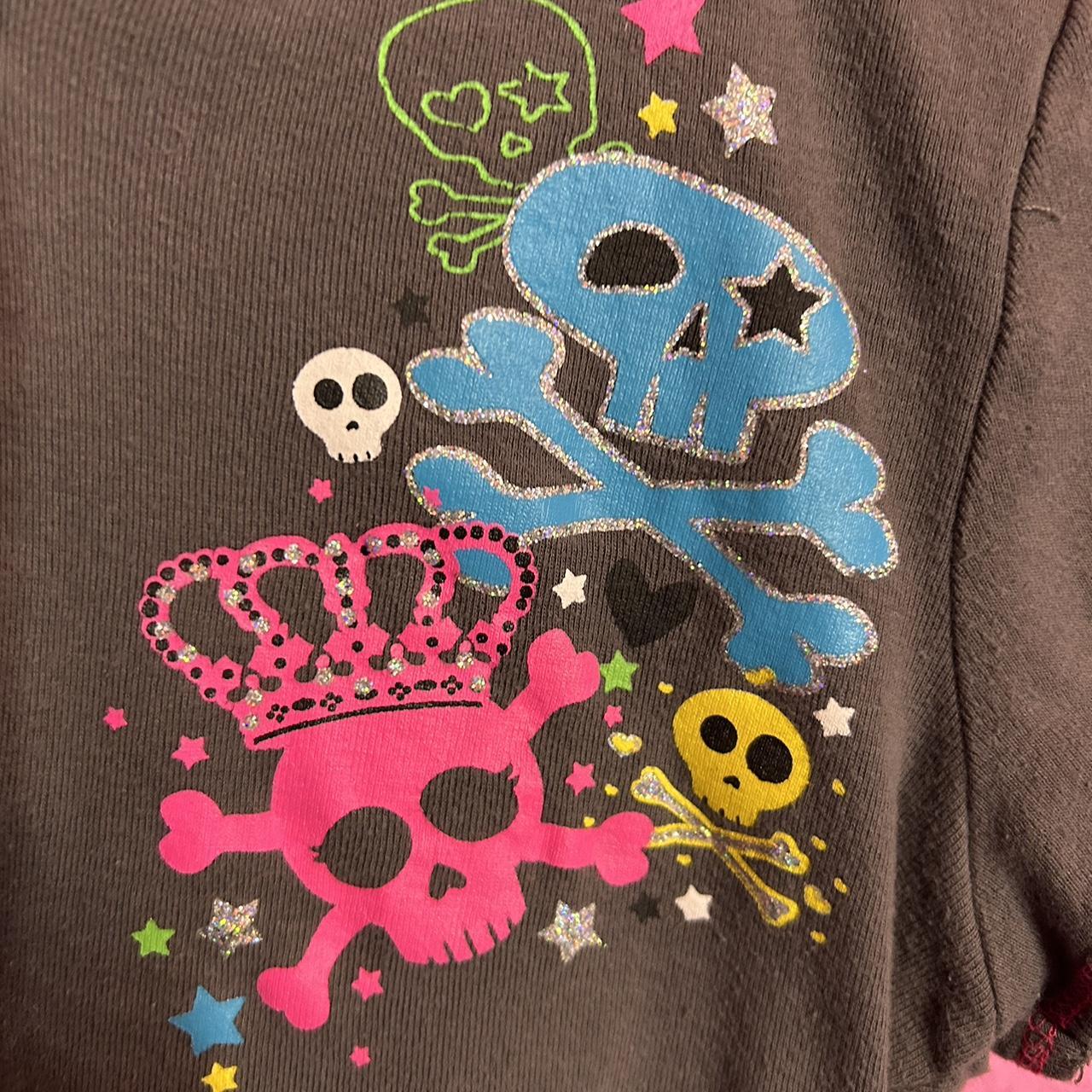 grey crop top with hoodie, cutest skull design size... - Depop