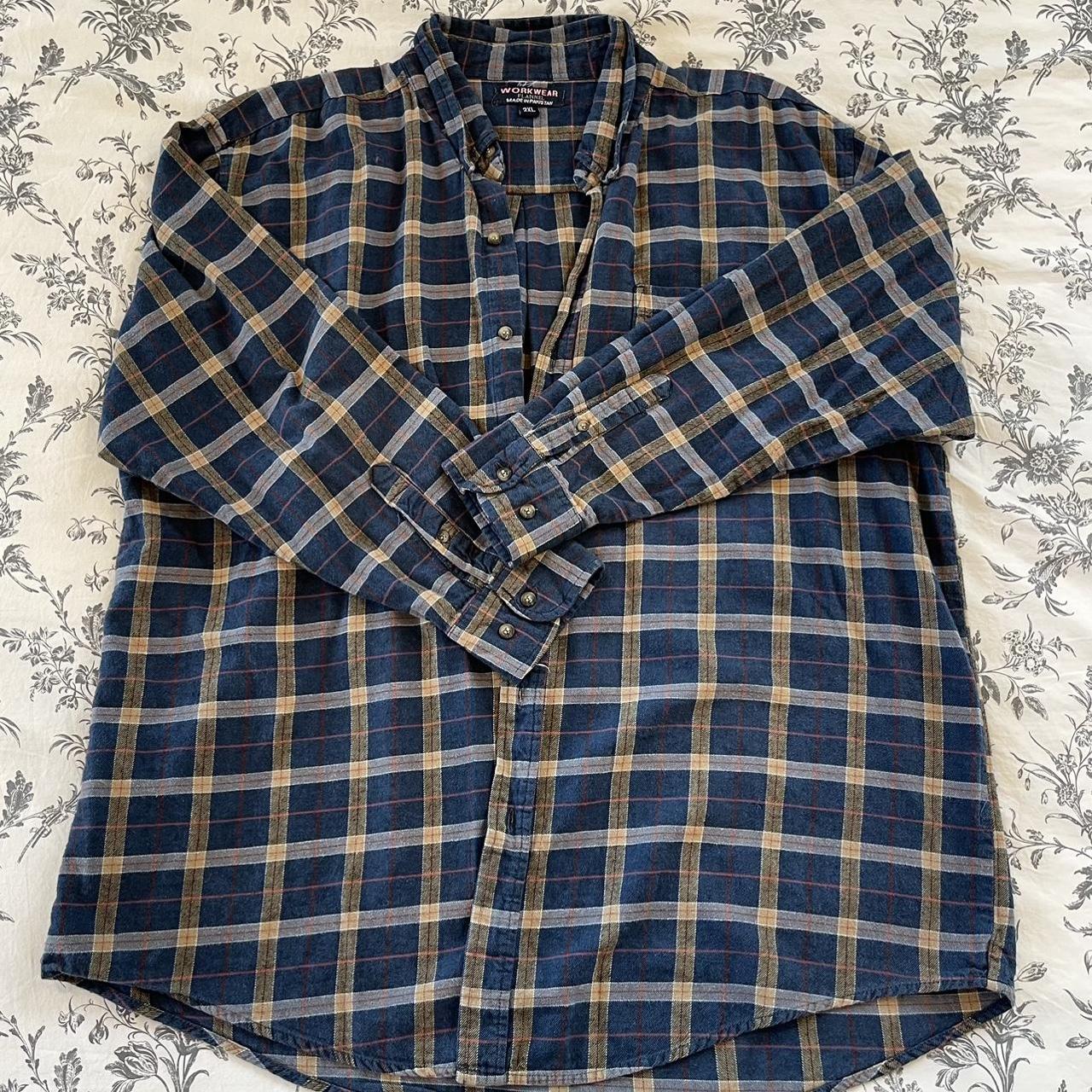 Blue and yellow flannel — Big enough to comfortably... - Depop