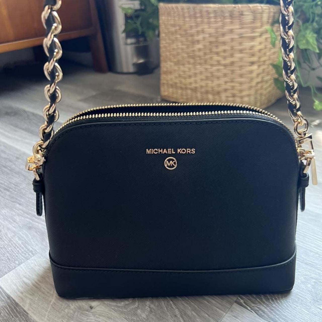 black crossbody with gold chain strap. super cute,... - Depop
