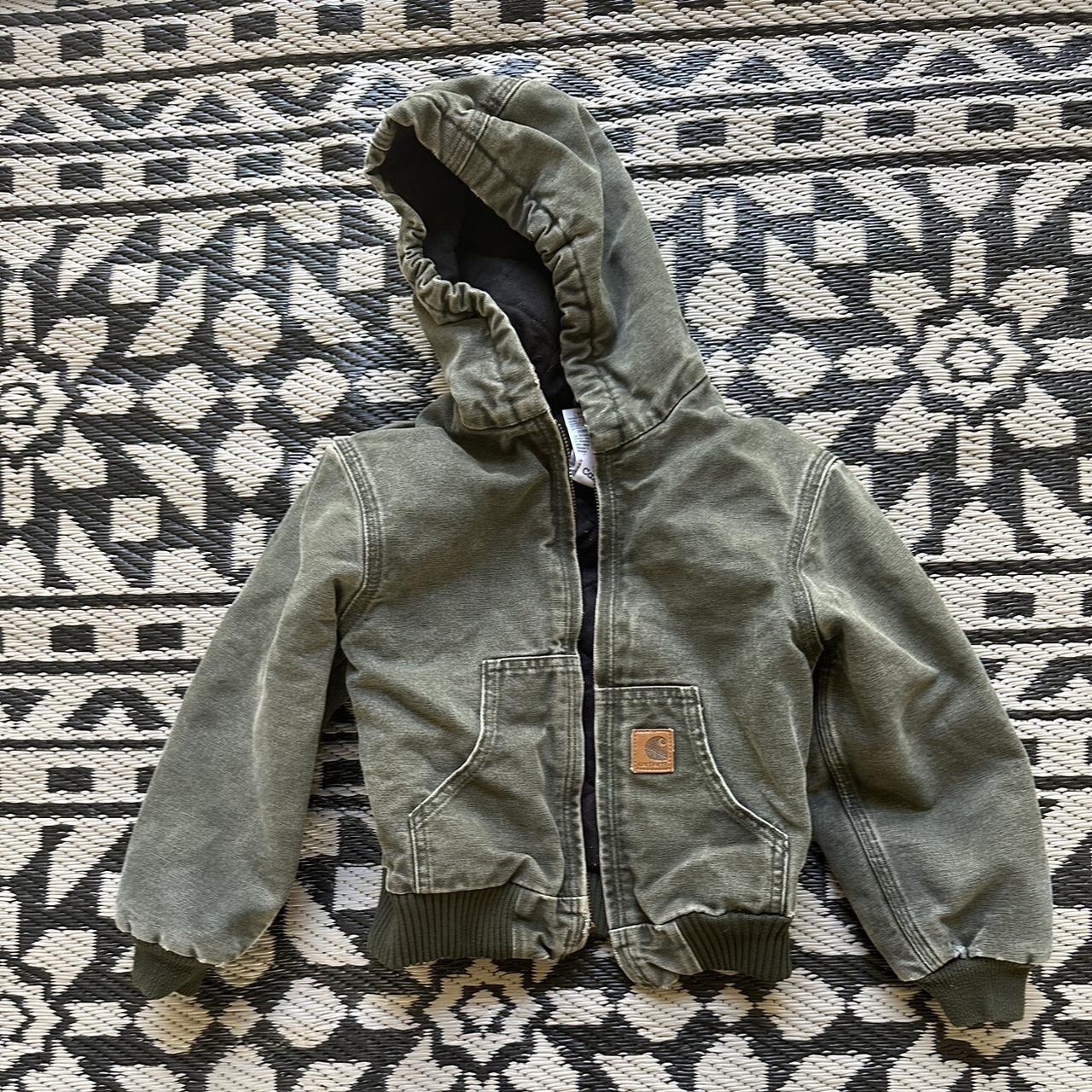 Kids small olive green Carhartt jacket sz s Zipper... - Depop
