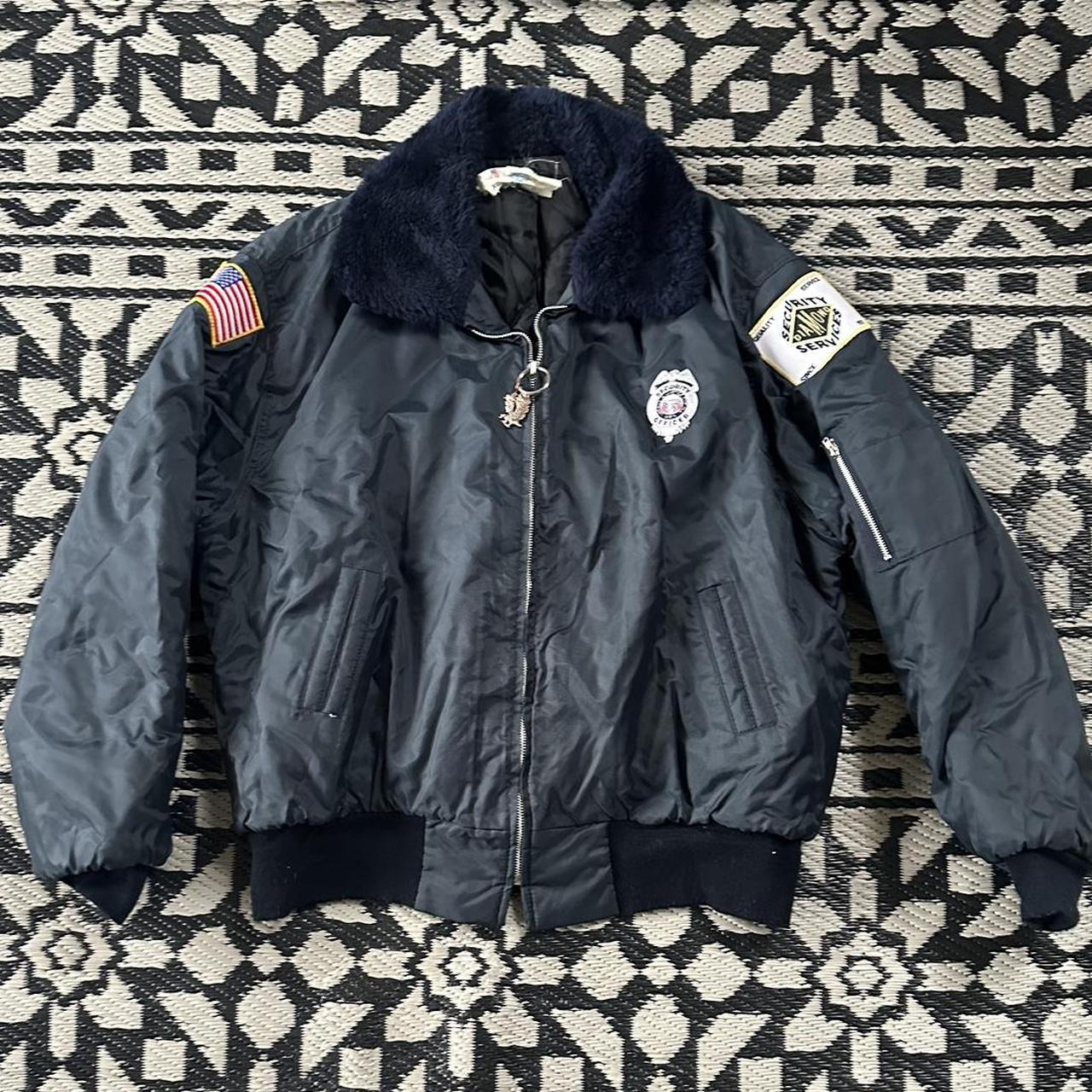 Vintage 80s 90s security bomber fur collar jacket - Depop