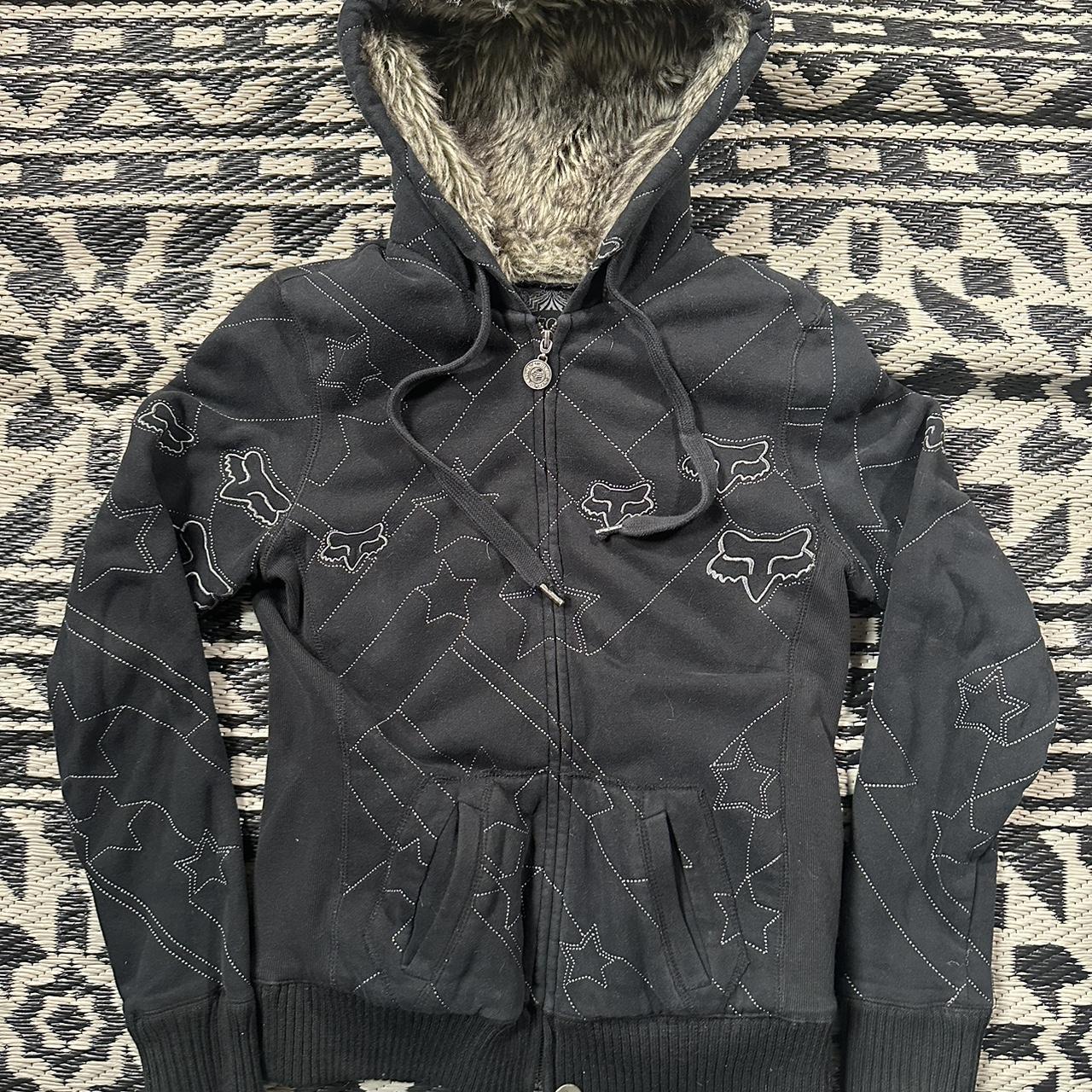 Vintage 90s y2k jacket fox racing fur hood - Depop