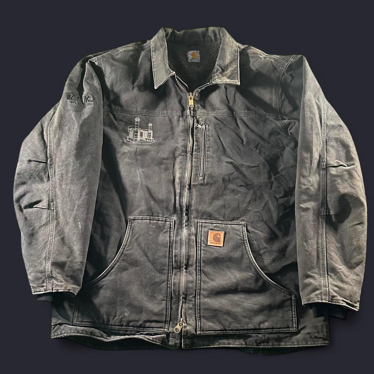 Carhartt black Detroit chore jacket faded Sherpa... | Depop
