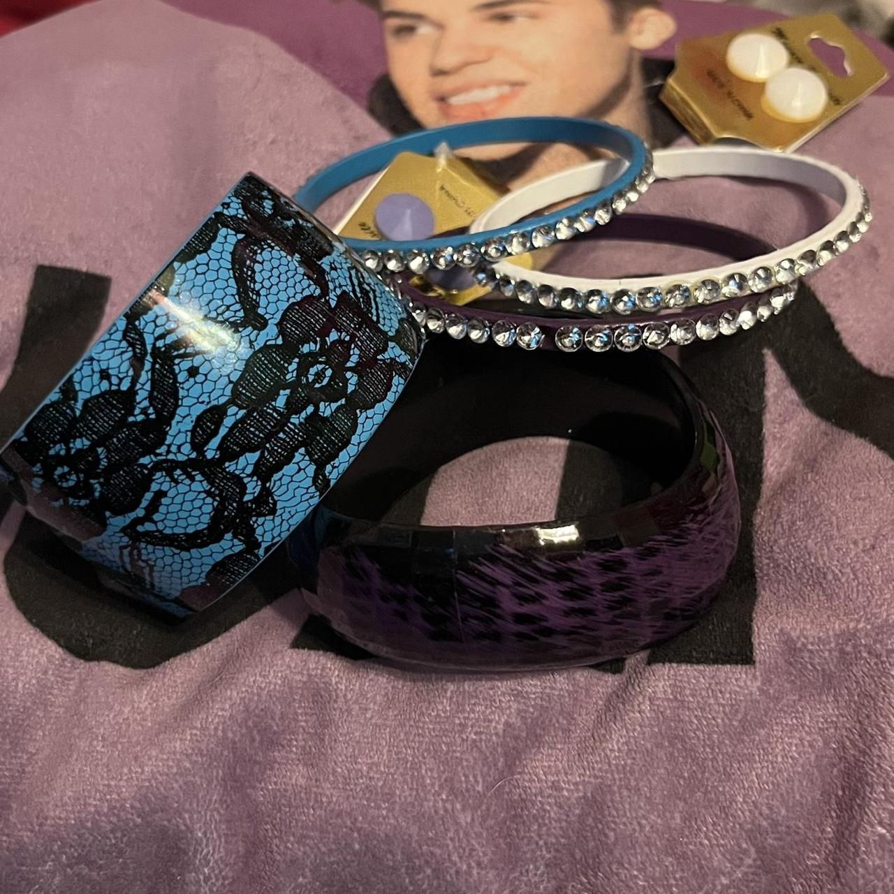 Emo lace blue and purple rhinestone VINTAGE BANGLE... | Depop