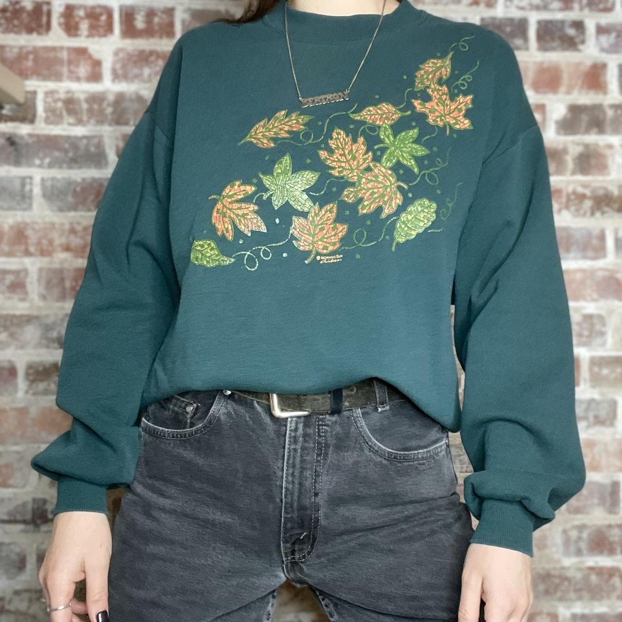 vintage 90s fall crewneck sweatshirt leaves in the... - Depop