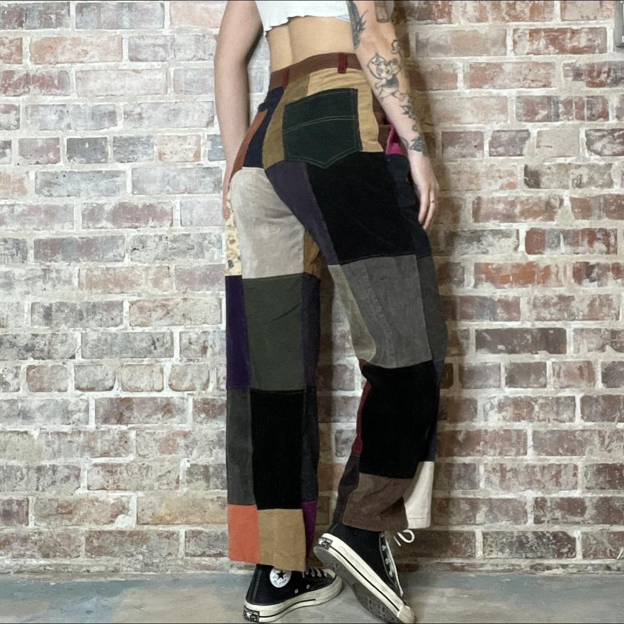 vintage 90s corduroy patchwork pants mid high... - Depop