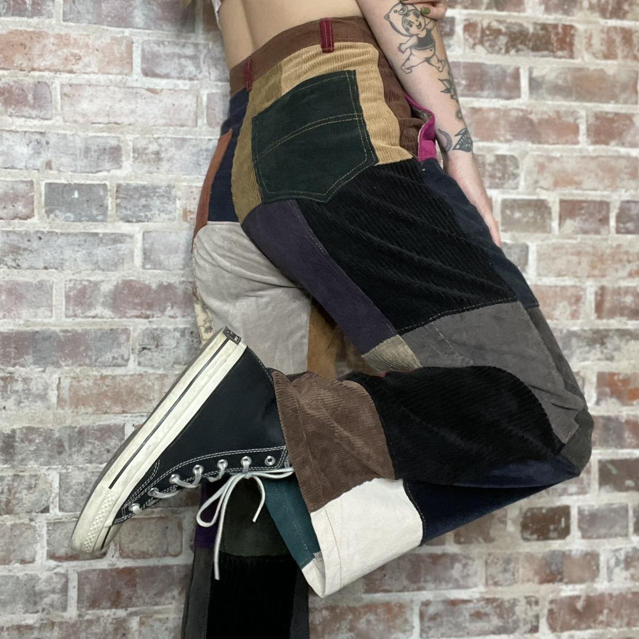 vintage 90s corduroy patchwork pants mid high... - Depop