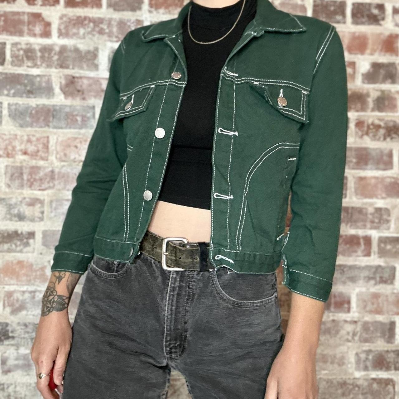 green cropped denim jacket by Unif forest green,... - Depop