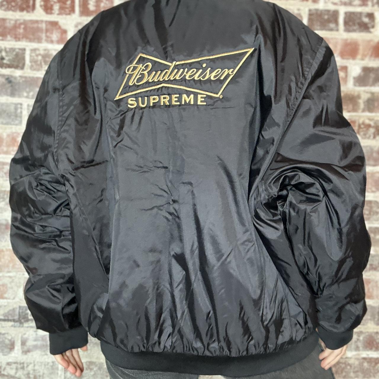vintage Budweiser jacket black bomber jacket with... - Depop