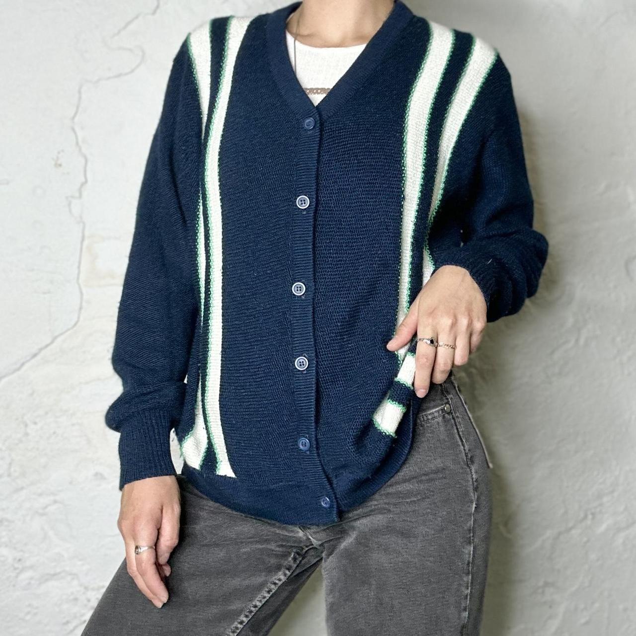 vintage 80s striped knit cardigan sweater has... - Depop