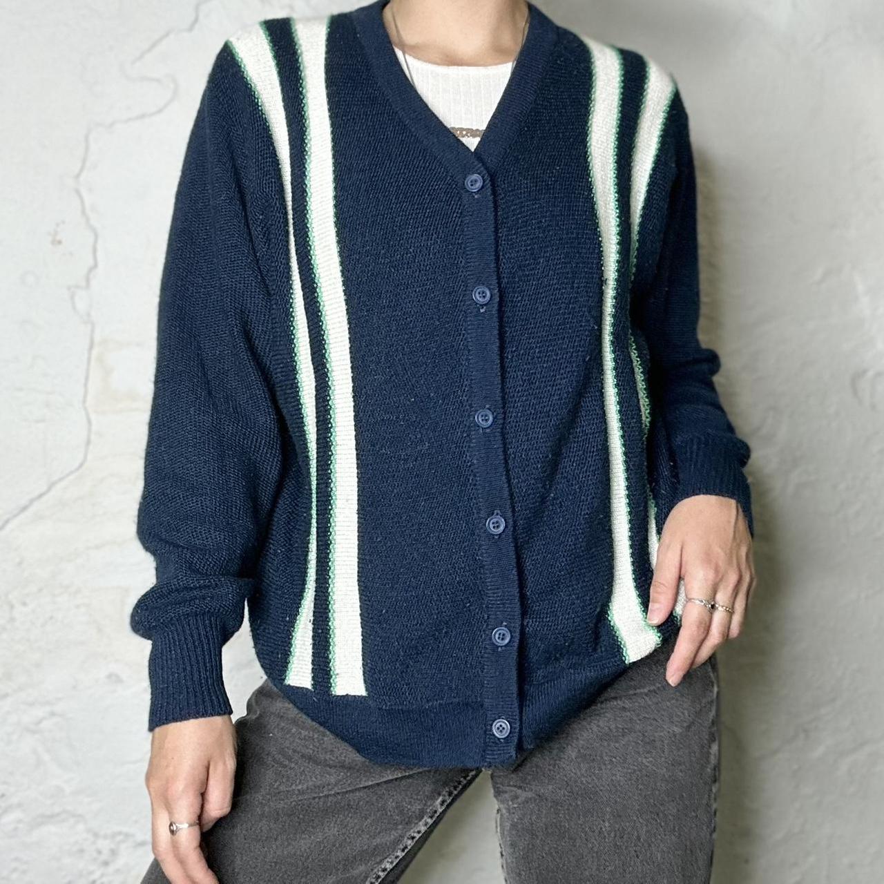 vintage 80s striped knit cardigan sweater has... - Depop