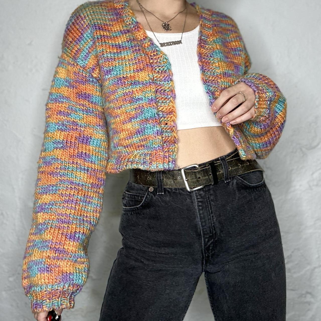 vintage space dyed knit cardigan sweater cropped... - Depop