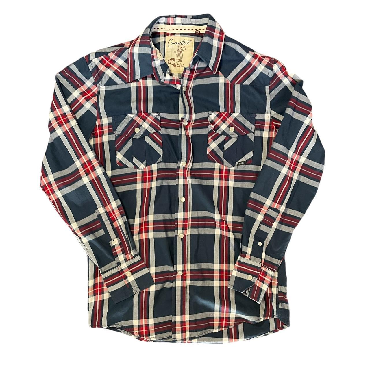 Coastal Plaid button up Red and blue western shirt... - Depop