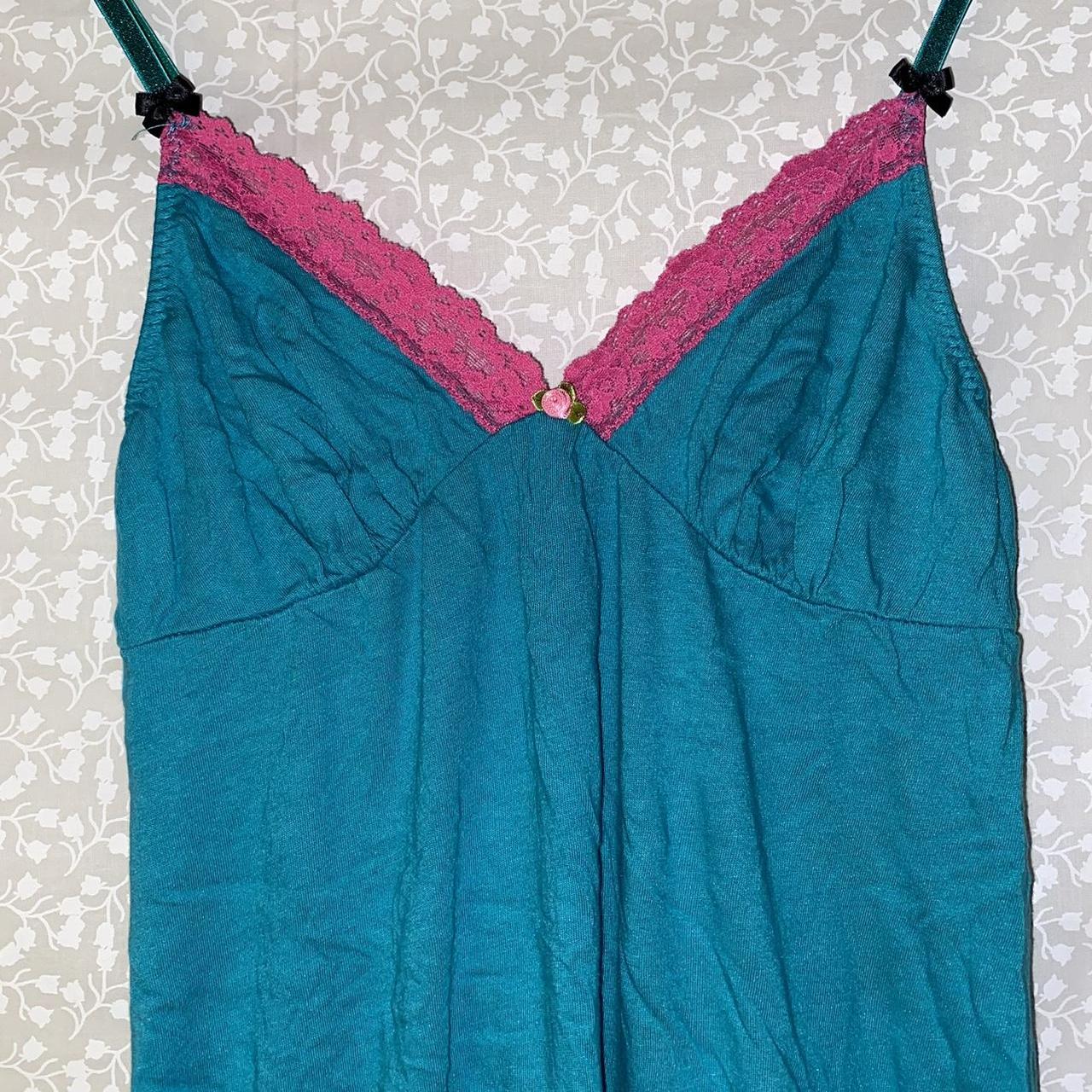 Jade/Teal lace trim betsey Johnson slip dress.... - Depop