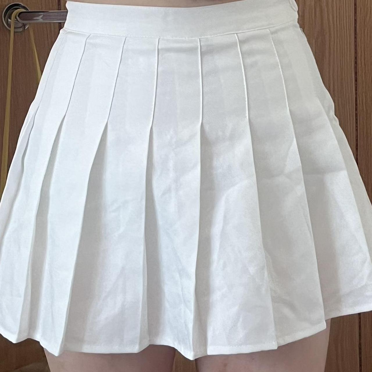 white pleated skirt 🤍💗 + inner layer pants ... - Depop