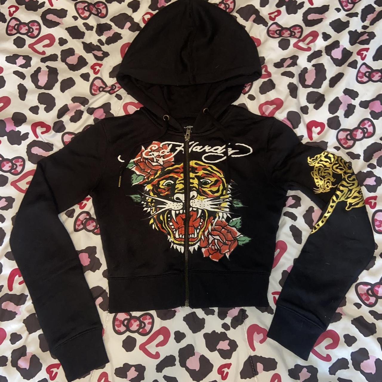 Cropped Ed Hardy zip up jacket size xs, only worn... - Depop