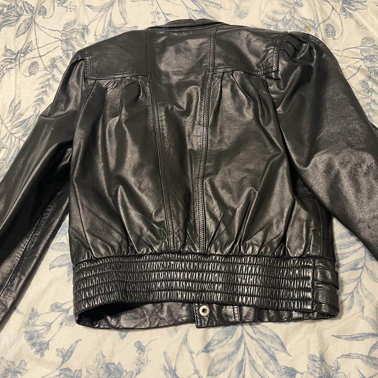 WINLIT GENUINE LEATHER 80s VINTAGE BLACK JACKET PUFF... - Depop