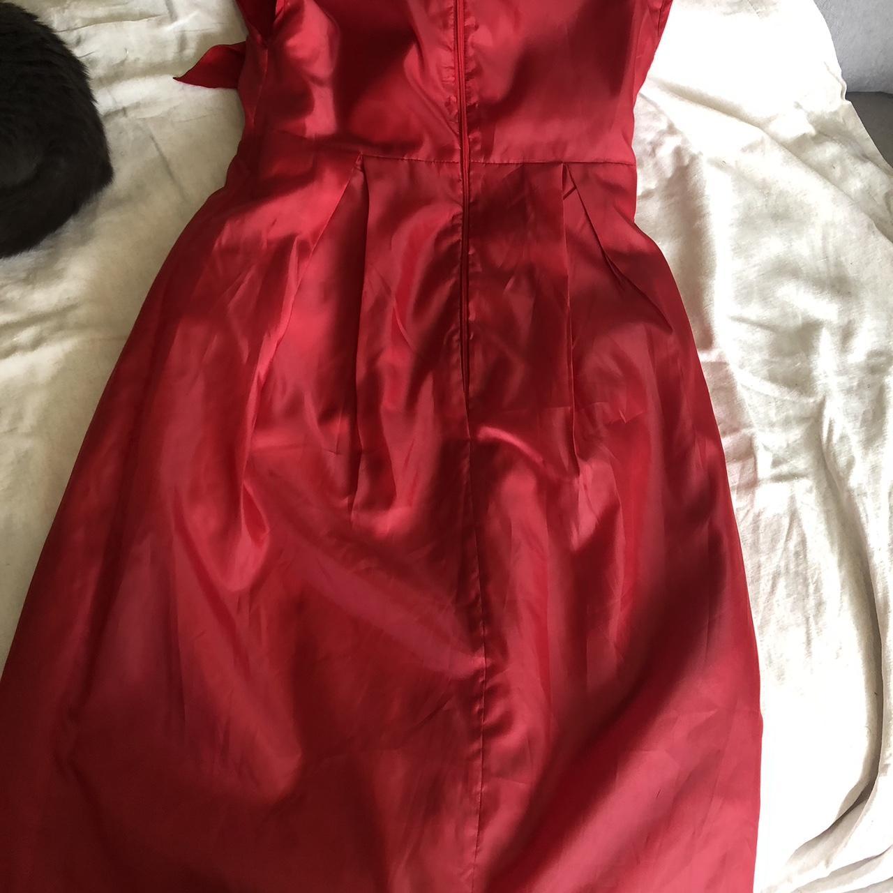 Red Basque silk dress, with tie up back, cinched... - Depop