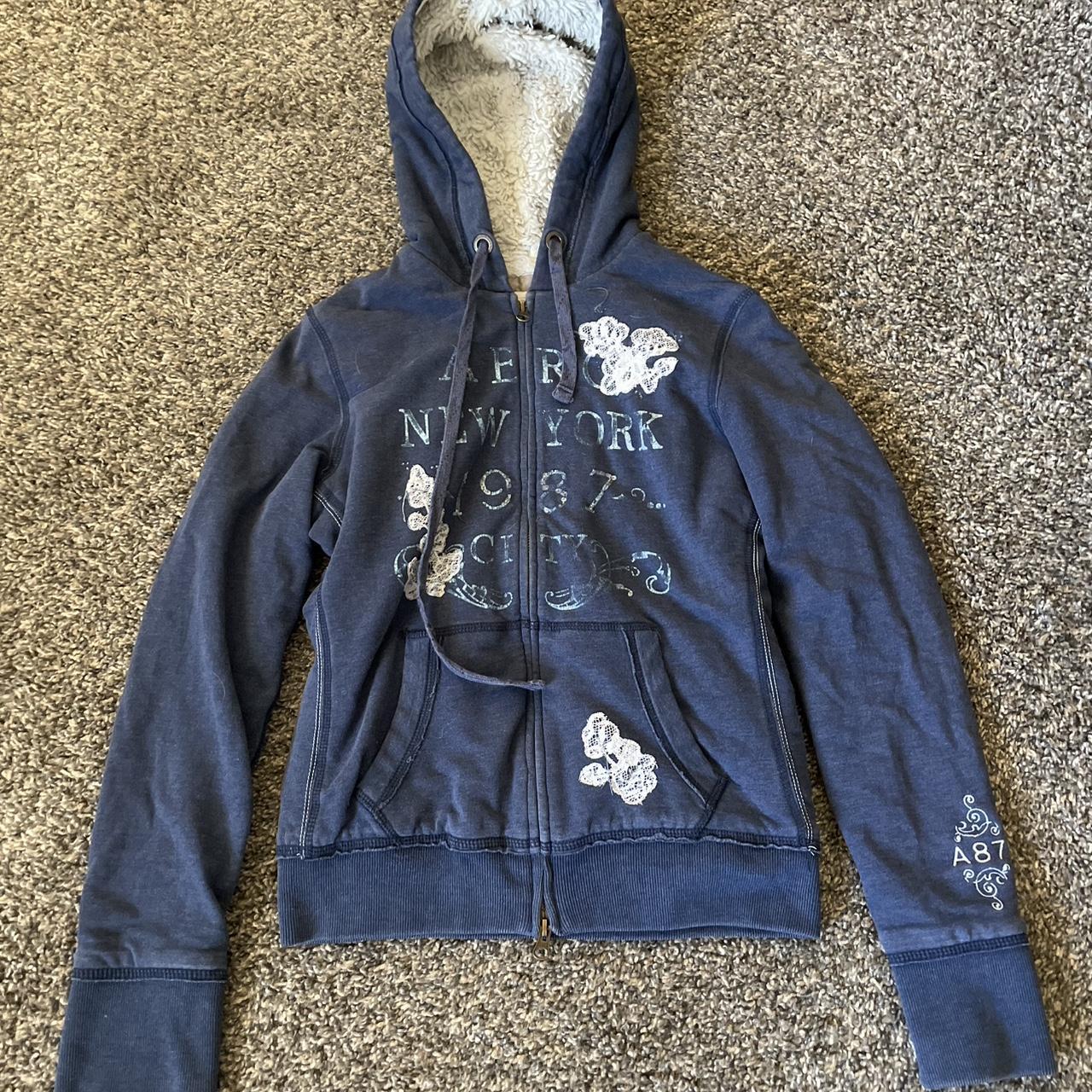 ʚ♡ɞ: 2000s vintage aeropostale navy blue zip up fur... | Depop