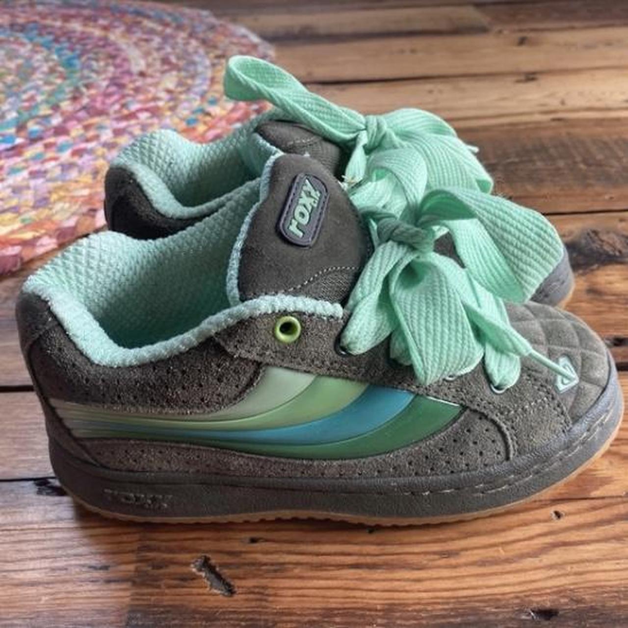 mint green and grey roxy chunky laced trainer... - Depop