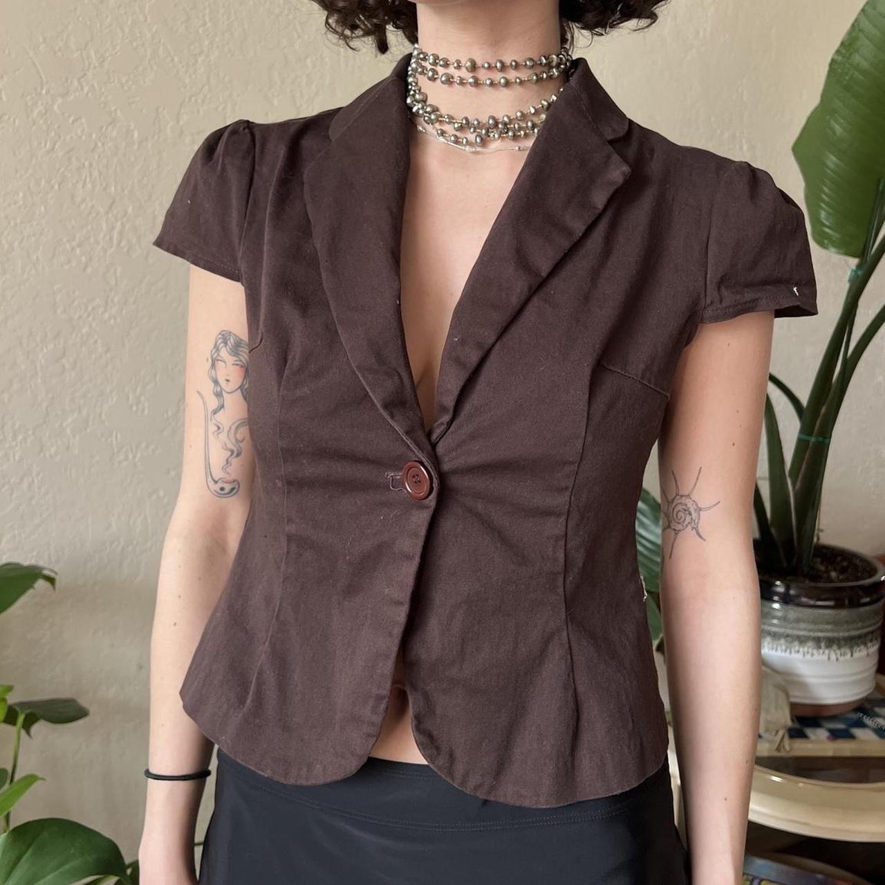 Y2K Toybox clothing brown cap sleeve blazer-esque... | Depop