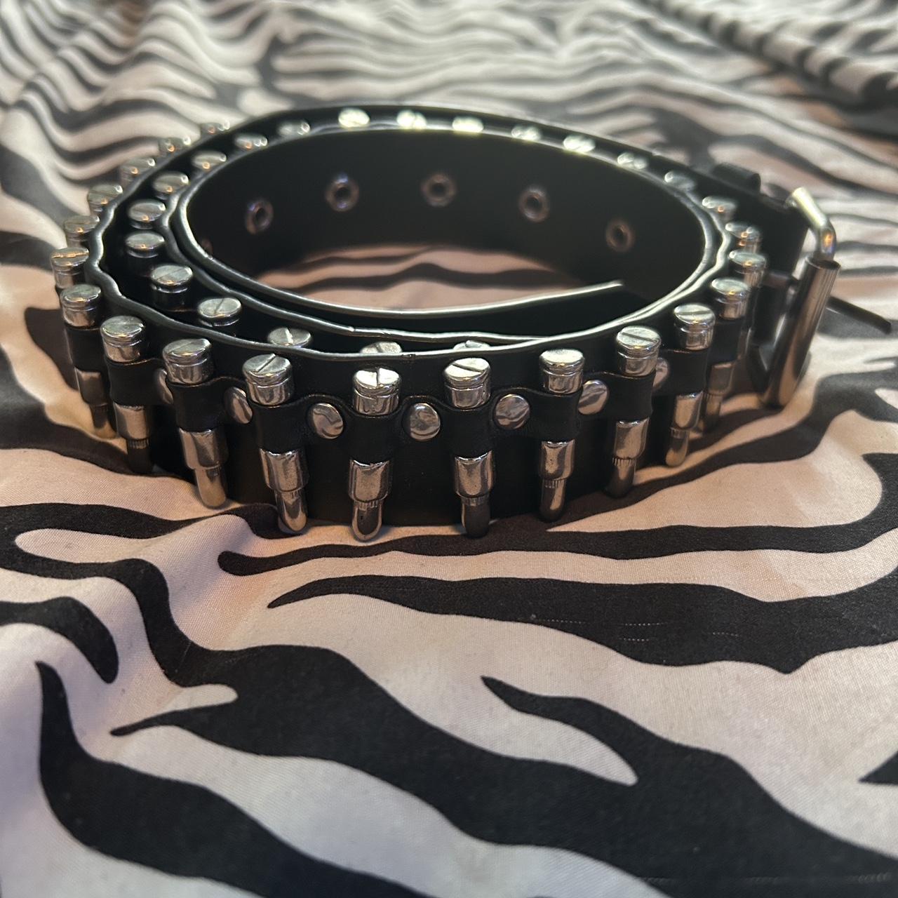 Black and silver bullet belt two holes at the end... | Depop
