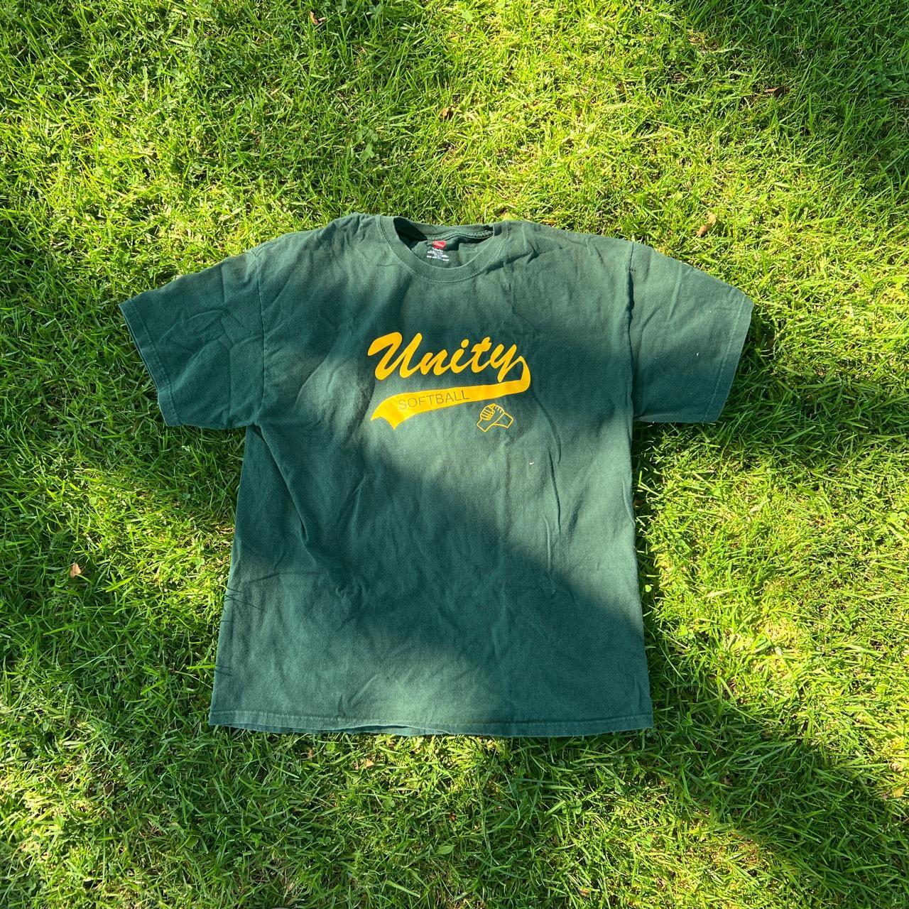 UNITY SOFTBALL vintage tee shirt size XL but can fit... - Depop