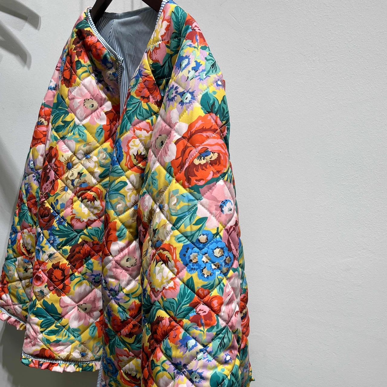 Vintage Contrast Colors Print Coats Jacket Casual... - Depop