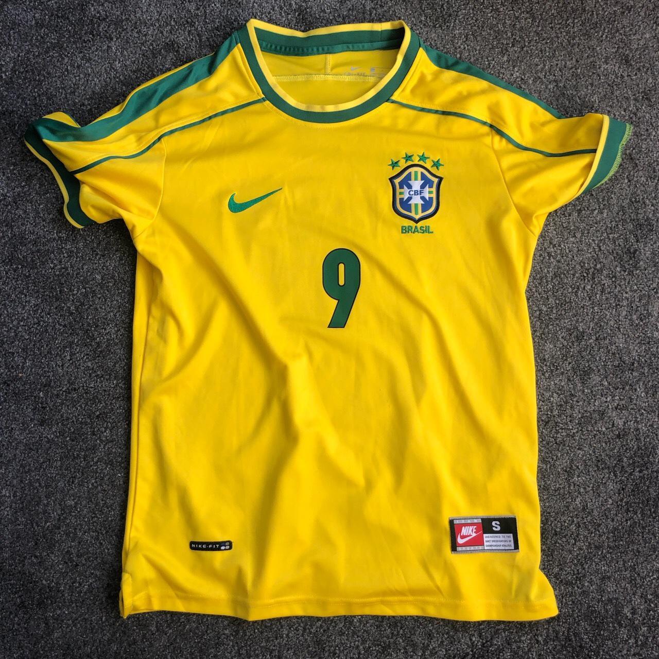 Brazil 1998 Home shirt with Ronaldo (R9) on the back... - Depop