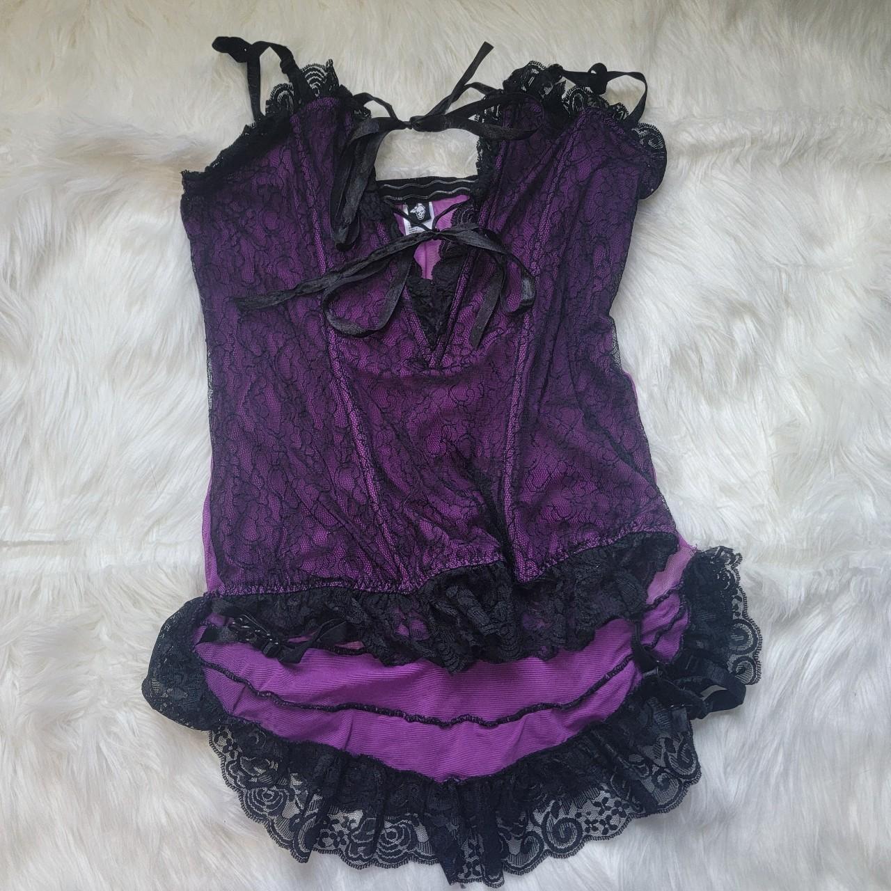 morbid threads purple & black lace corset, size 36C.... | Depop