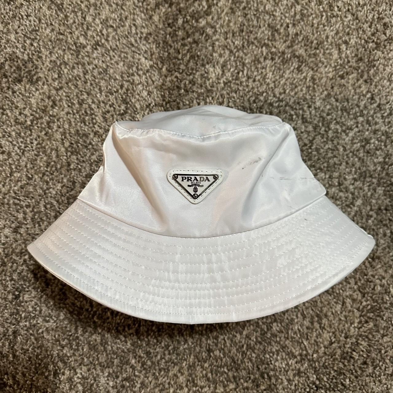 Prada White Nylon Bucket Hat is in Good Condition,... - Depop