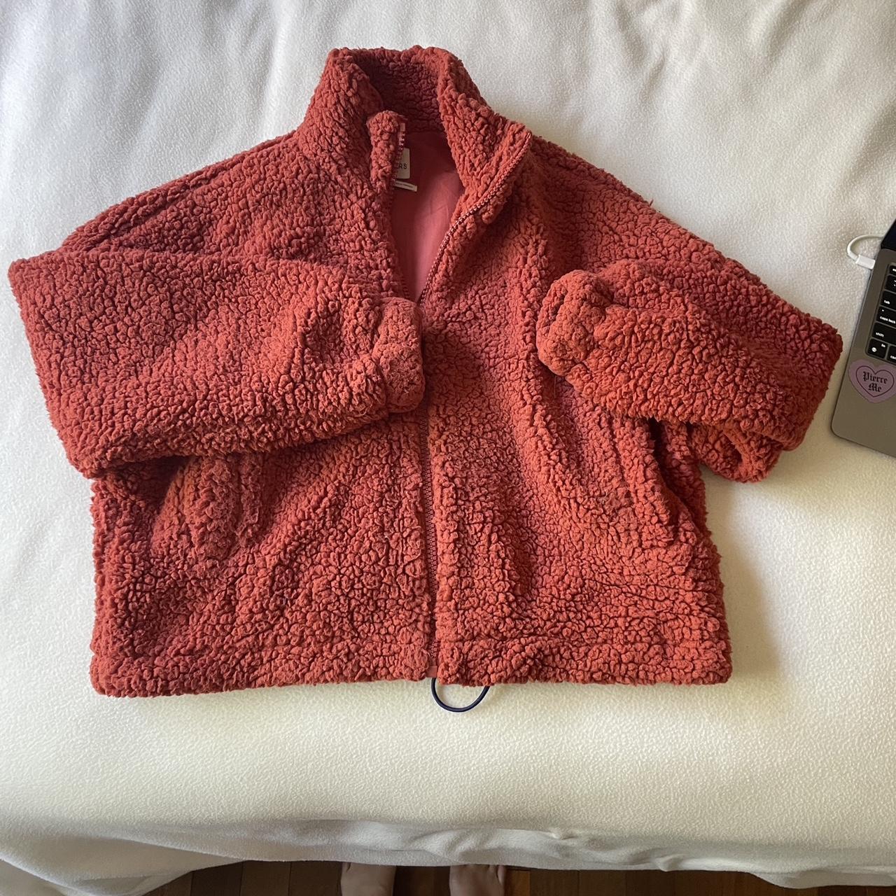 urban outfitters red fluffy jacket - size small -... - Depop