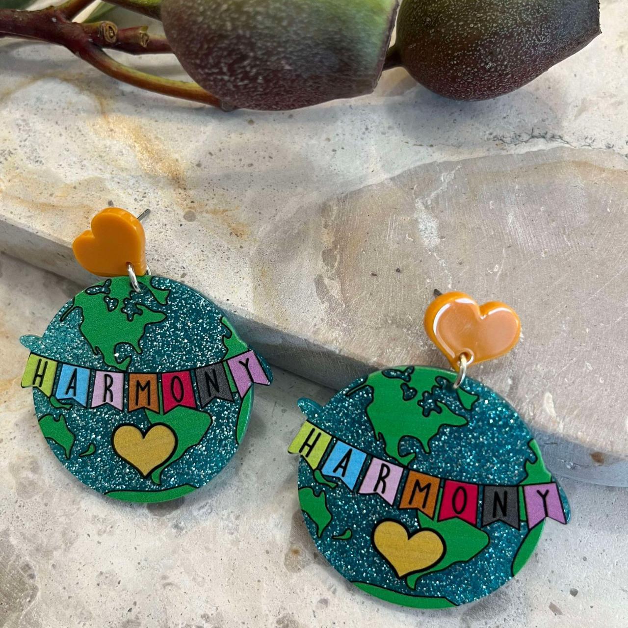 Handmade Harmony Day Acrylic Dangle Earrings approx... - Depop