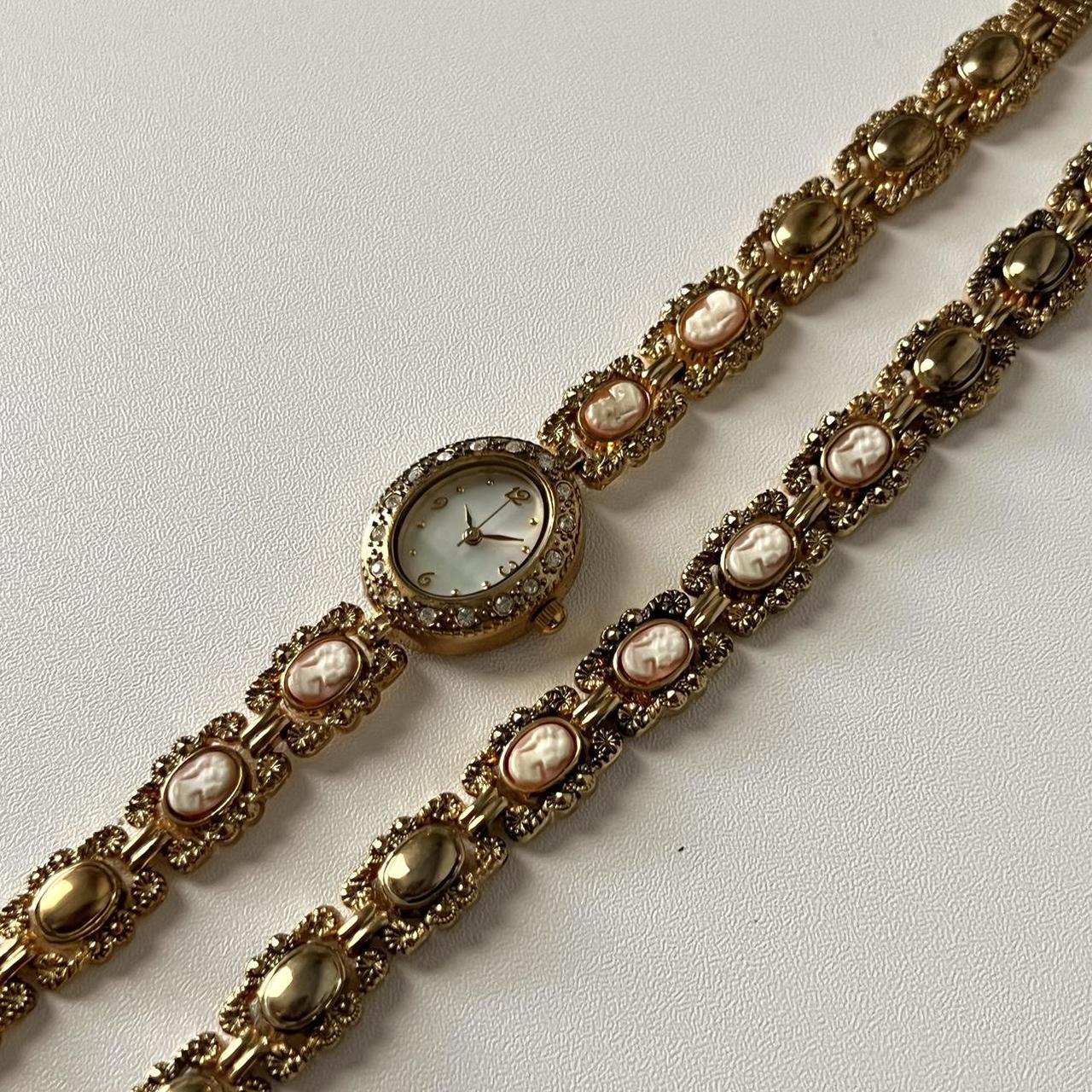 Vintage Cameo Pink & Gold Tone Watch & Bracelet... - Depop