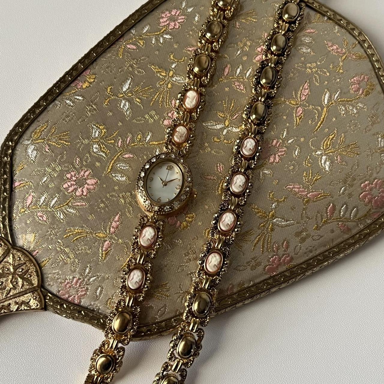 Vintage Cameo Pink & Gold Tone Watch & Bracelet... - Depop