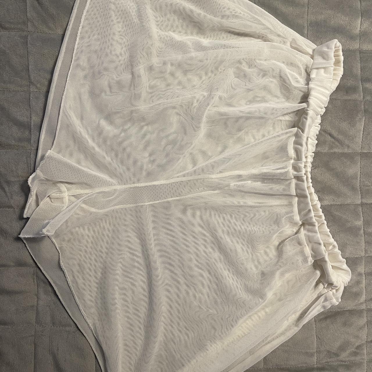 White mesh beach pool cover up shorts Worn once... - Depop