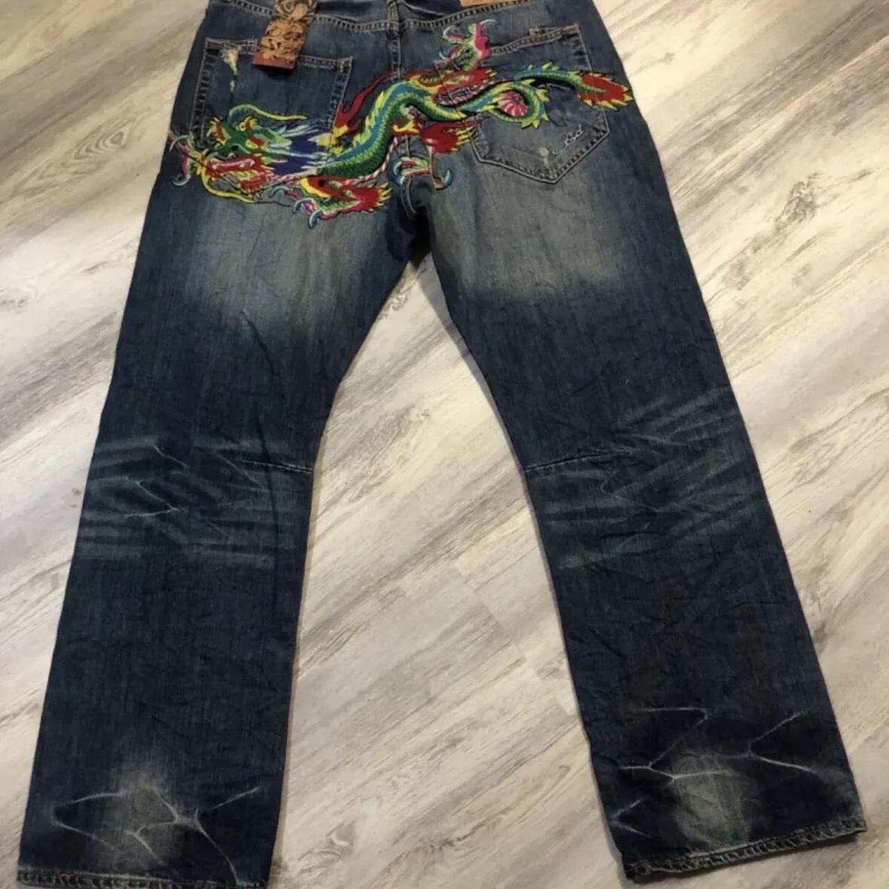Ed hardy pants embroidered dragon Size 40/34... - Depop