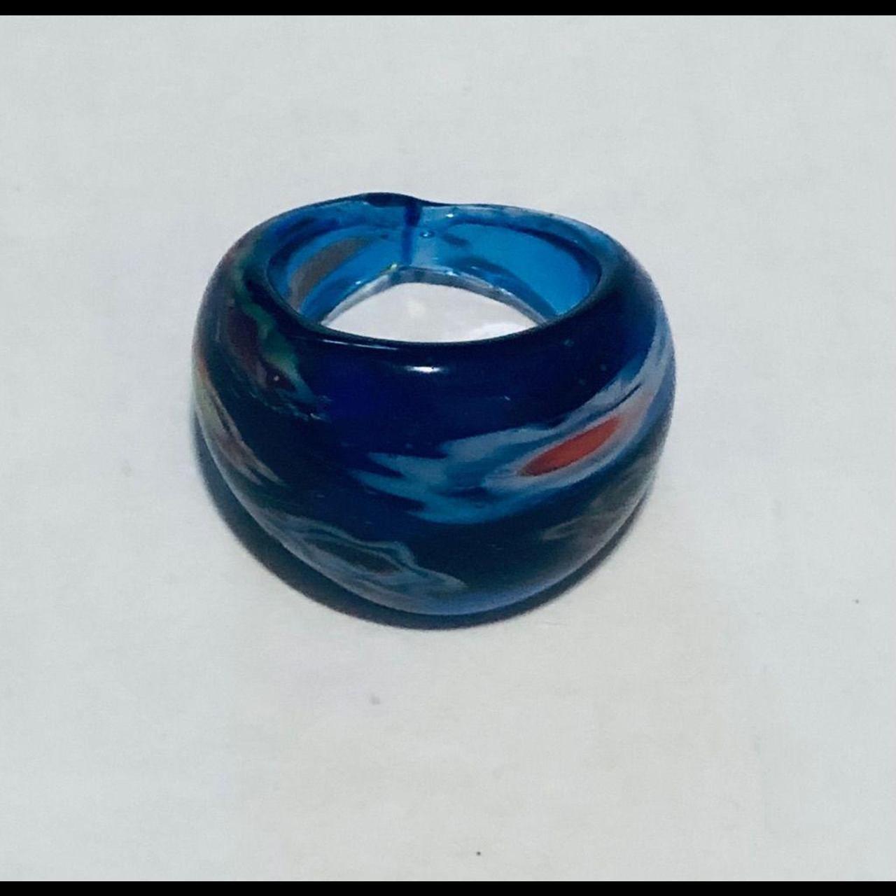 Vintage Handmade Navy Blue Glass Art Swirl Ring Depop