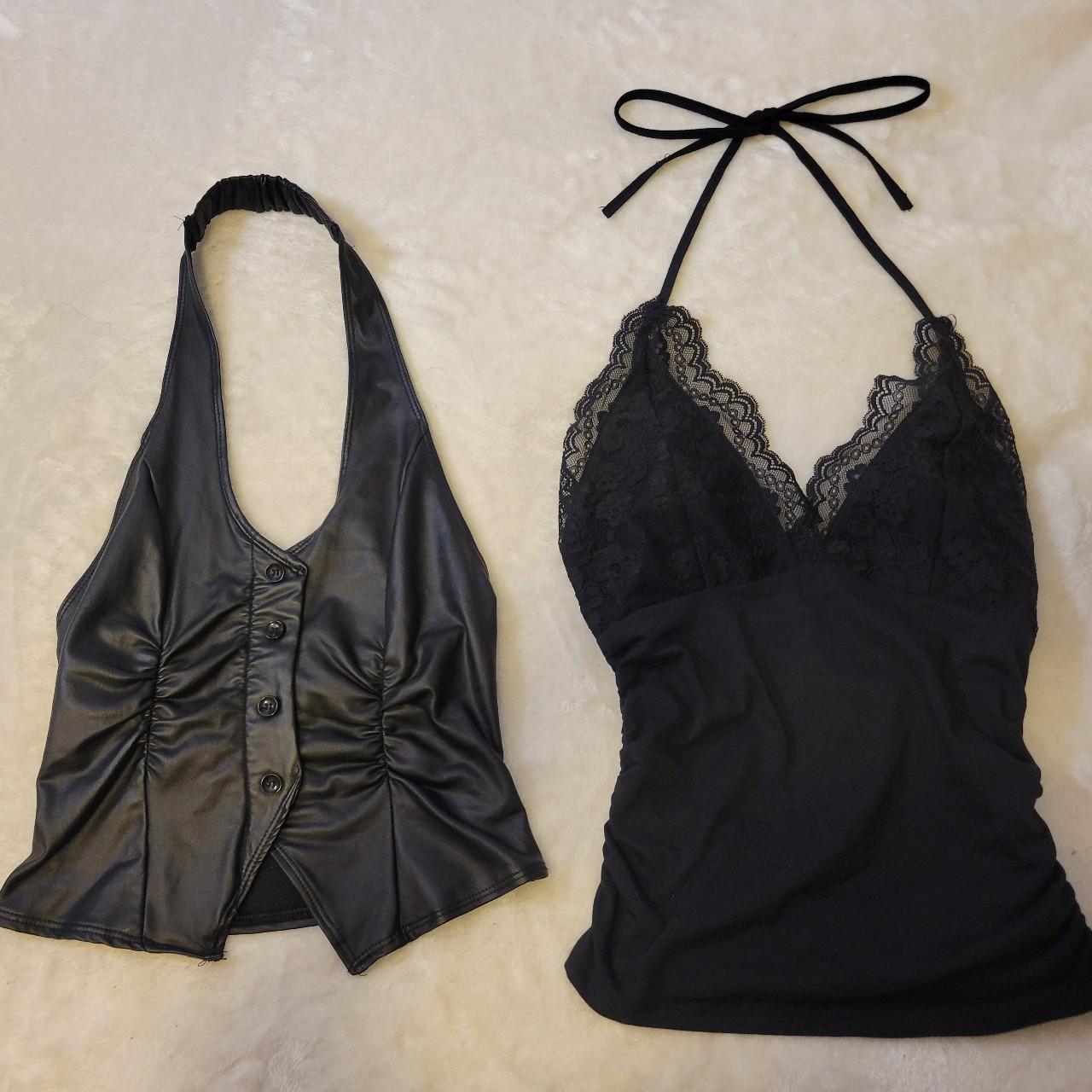 Black goth halter top set ♡pleather top w/... - Depop